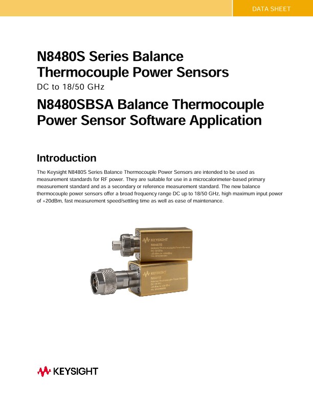 N8480S Series Balance Thermocouple Power Sensors PDF Asset Page | Keysight